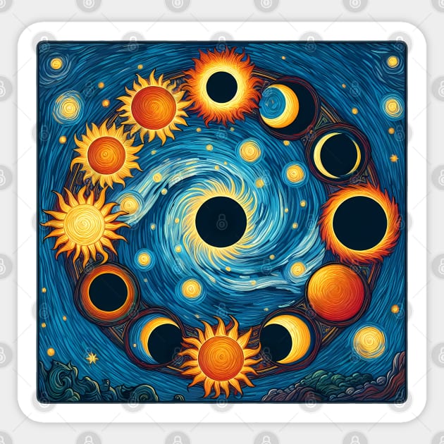 Phases Of Solar Eclipse - Van Gogh Style - Total Solar Eclipse 2024 - Sticker | TeePublic